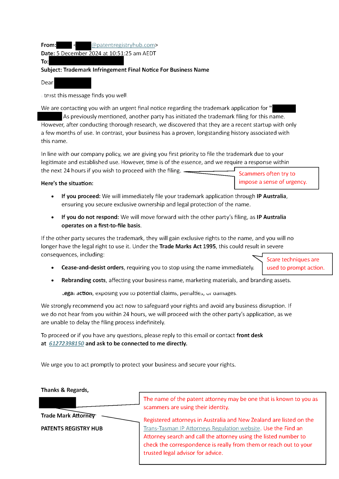SCAM ALERT: Unsolicited Emails from Trademark/ Patents Registry Hub ...