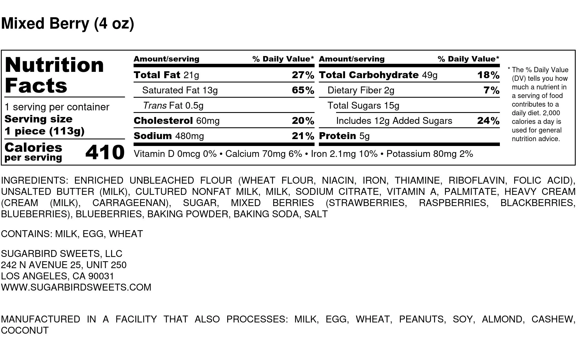 Nutritional Information — Sugarbird Sweets & Teas Afternoon Tea ...