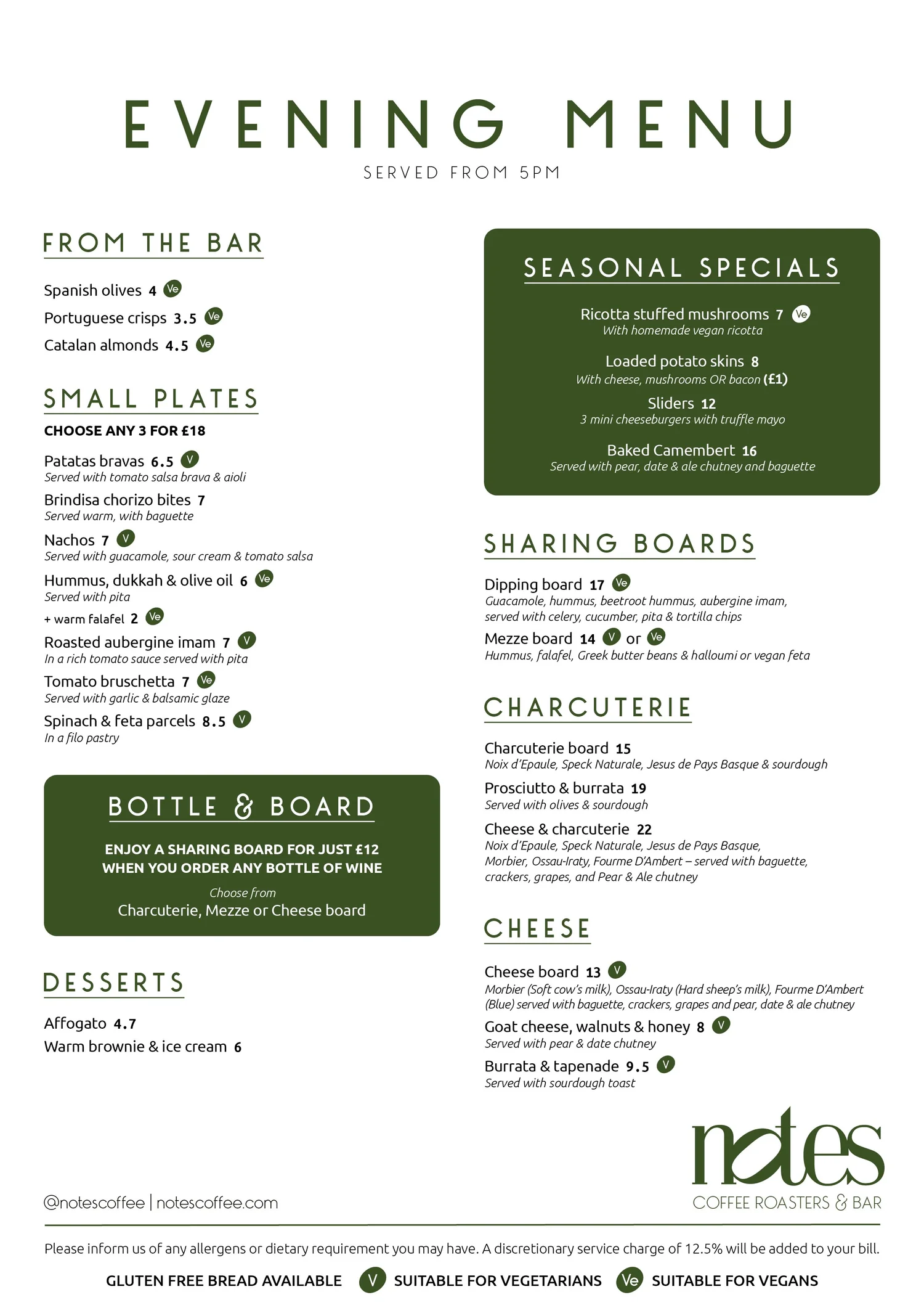 Notes — Evening Menu