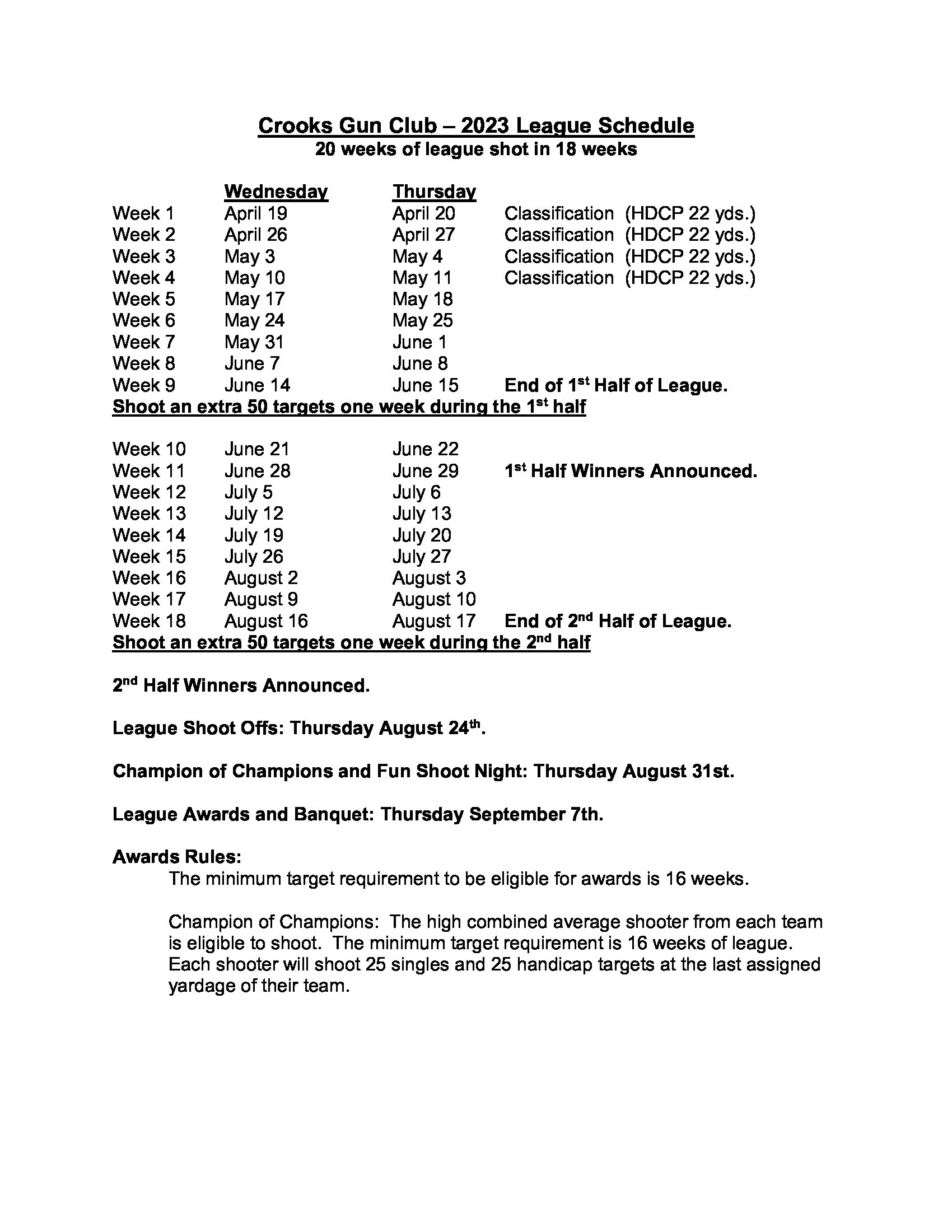 2021 League Schedule — Crooks Gun Club