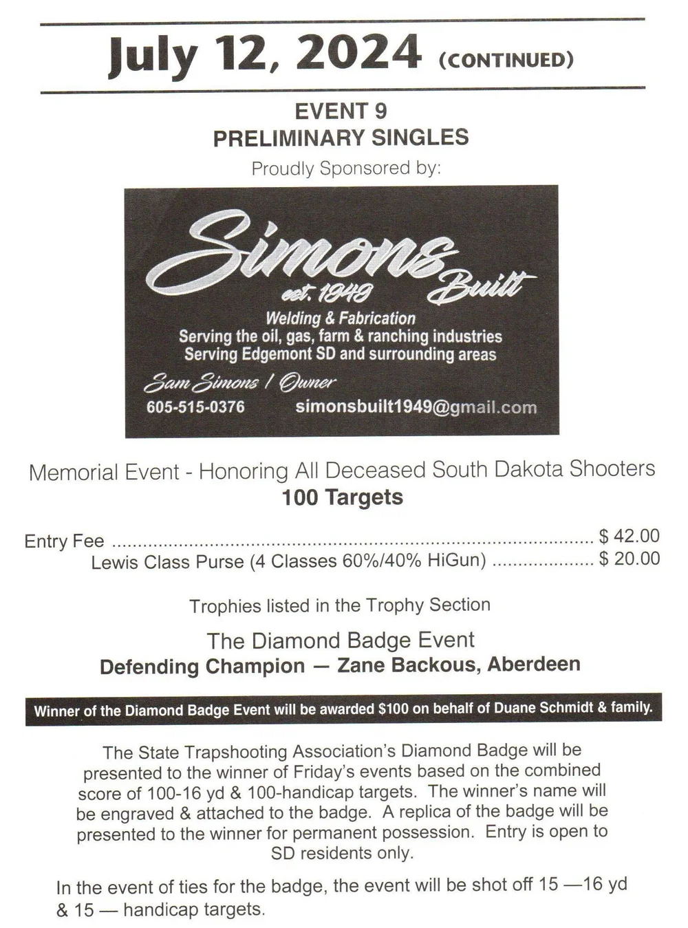 2024 South Dakota State ATA Shoot Scores — Crooks Gun Club