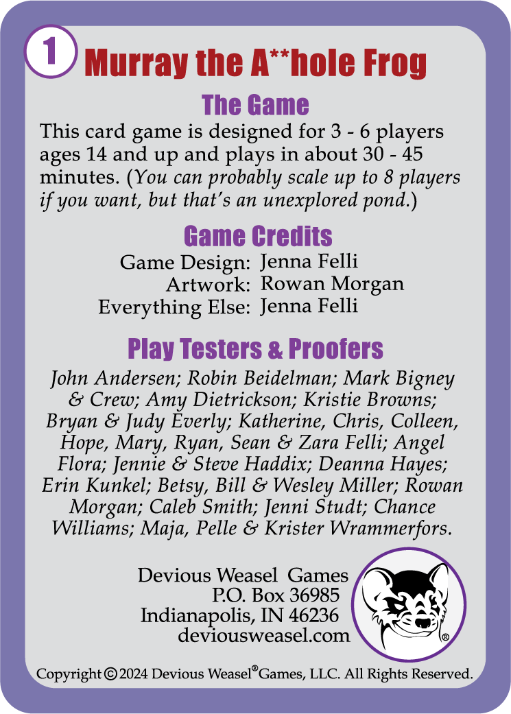 Murray the A**hole Frog Rules — Devious Weasel Games