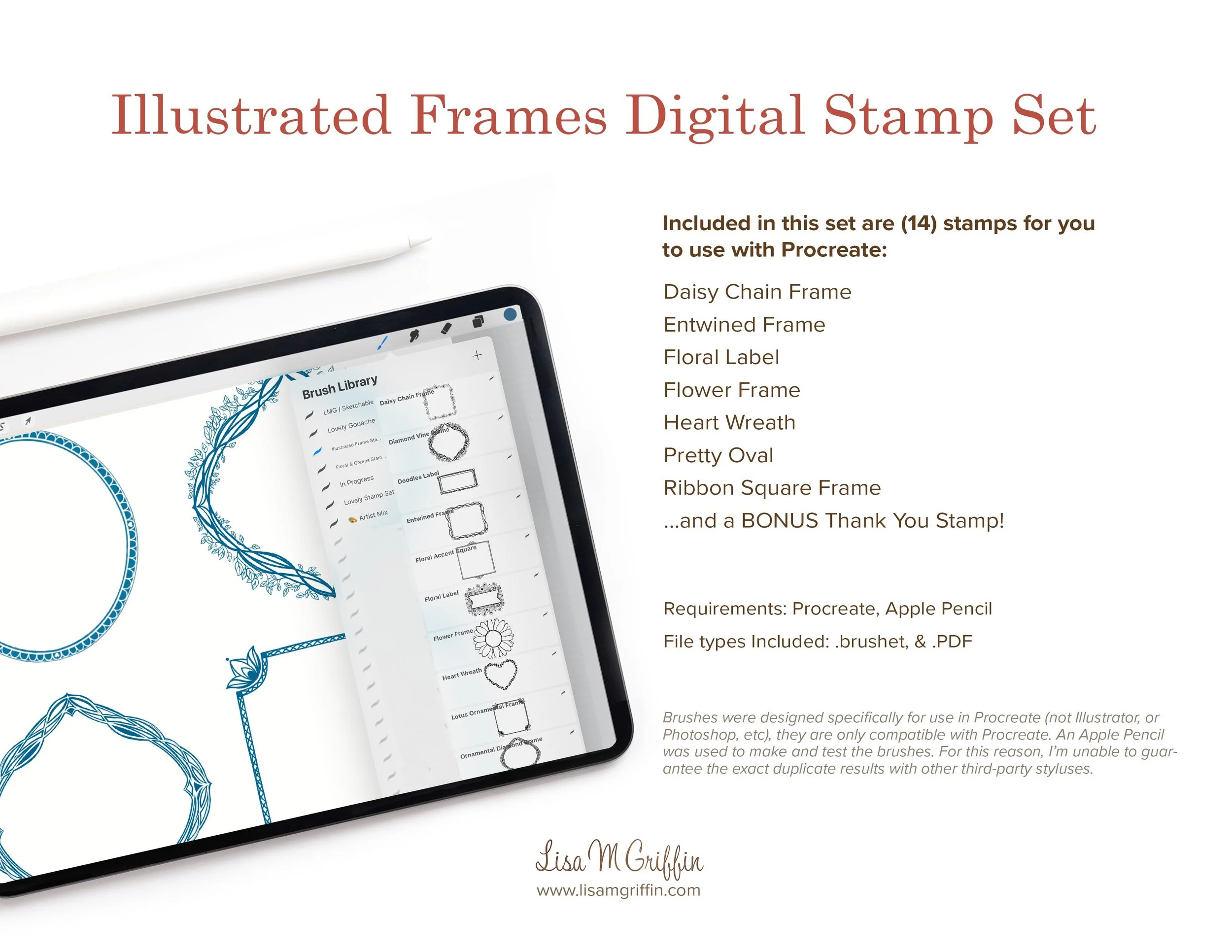 Decorative Frames Procreate Digital Stamp Set — Lisa M. Griffin ...