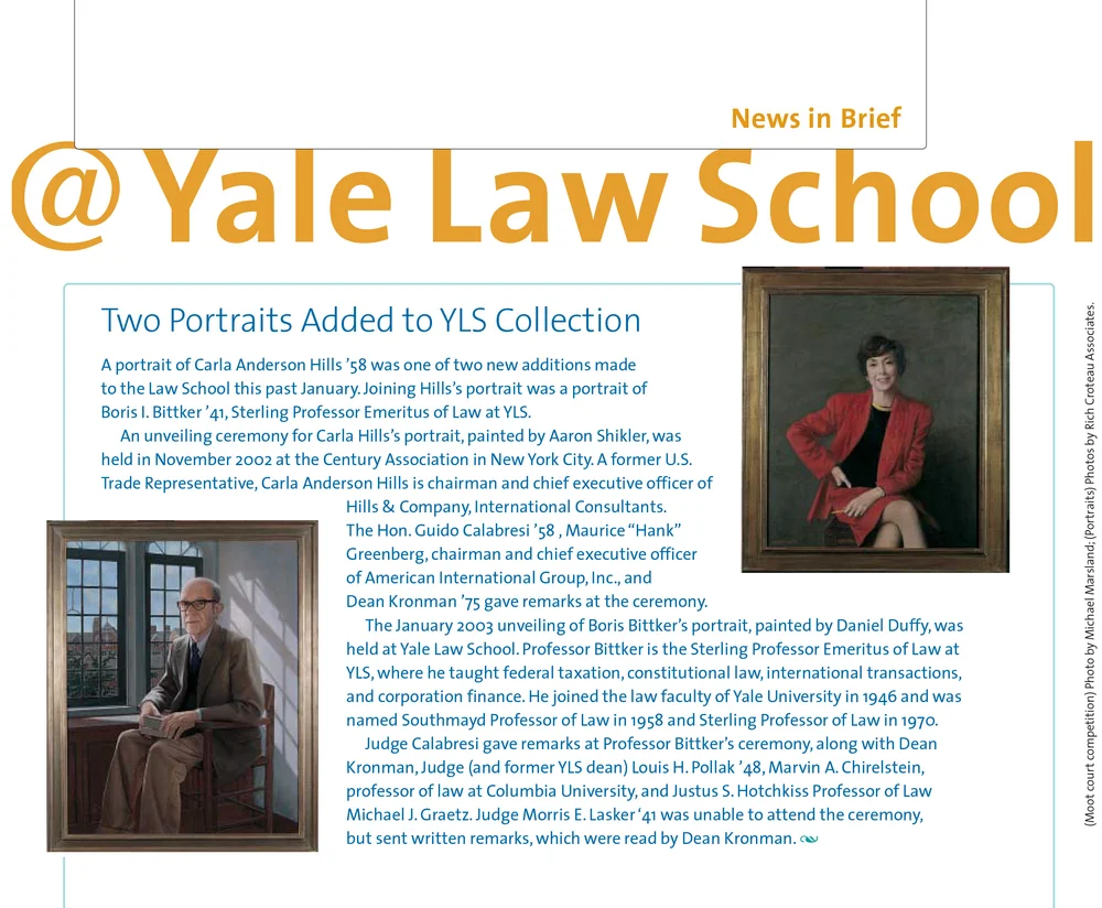 Portrait of Boris Bittker unveiled at Yale Law School — Daniel Mark Duffy