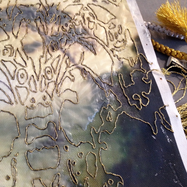 Gold thread embroidery on canvas — artworkerprojects