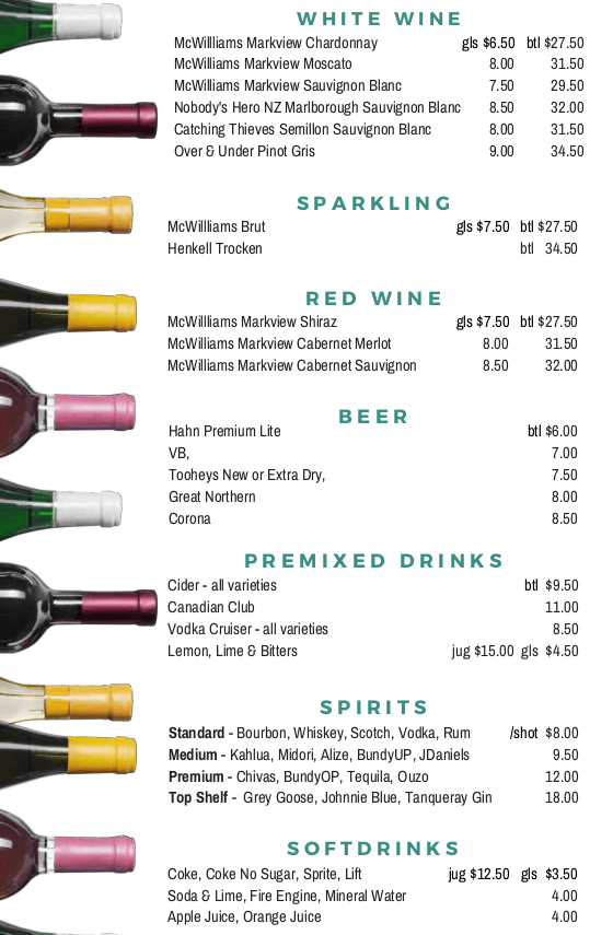 Bar Drink Menu