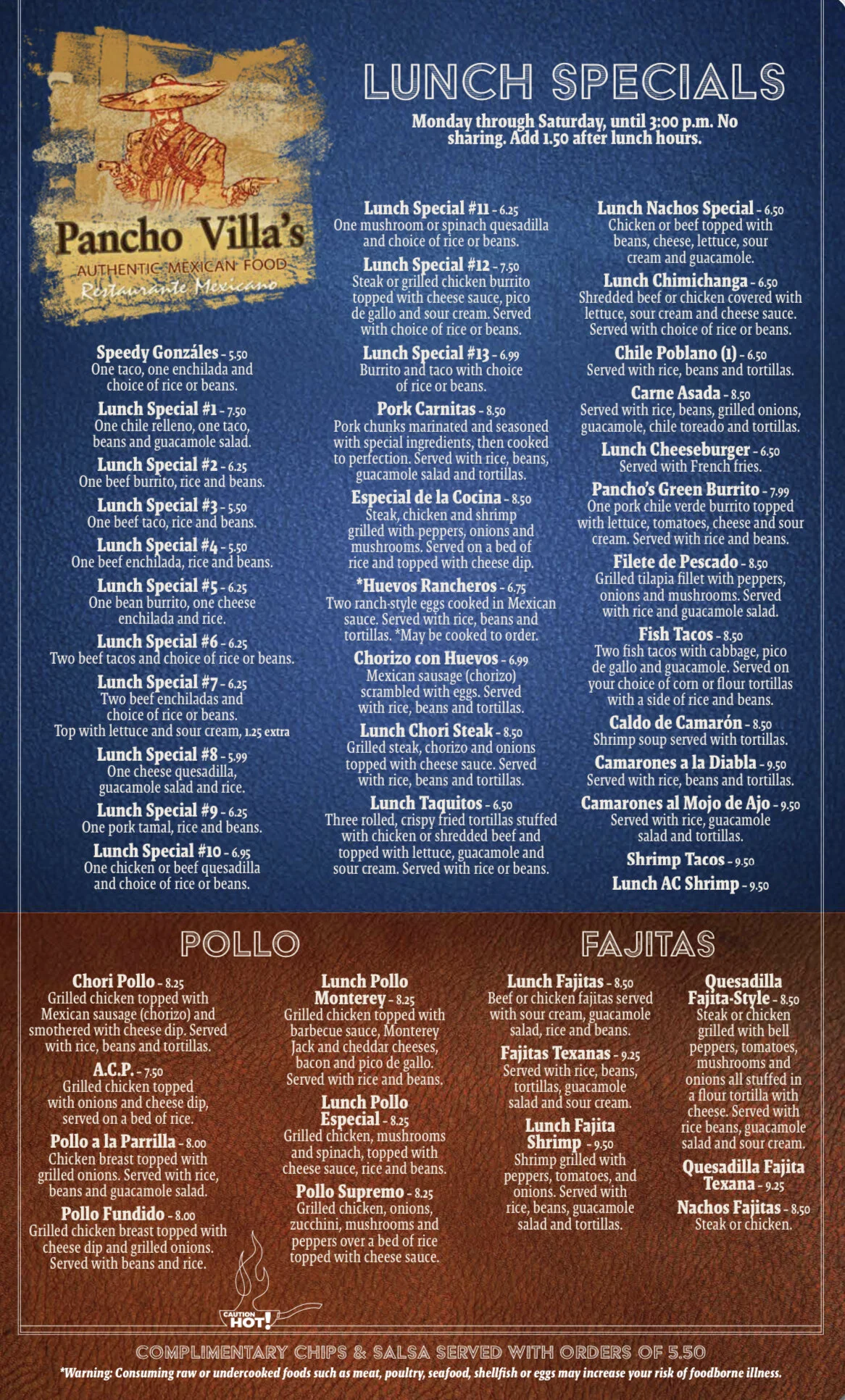 FOOD MENU — Pancho Villa's Mexican Restaurant