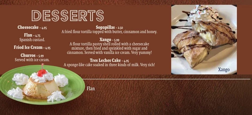 Mexican Desserts Menu