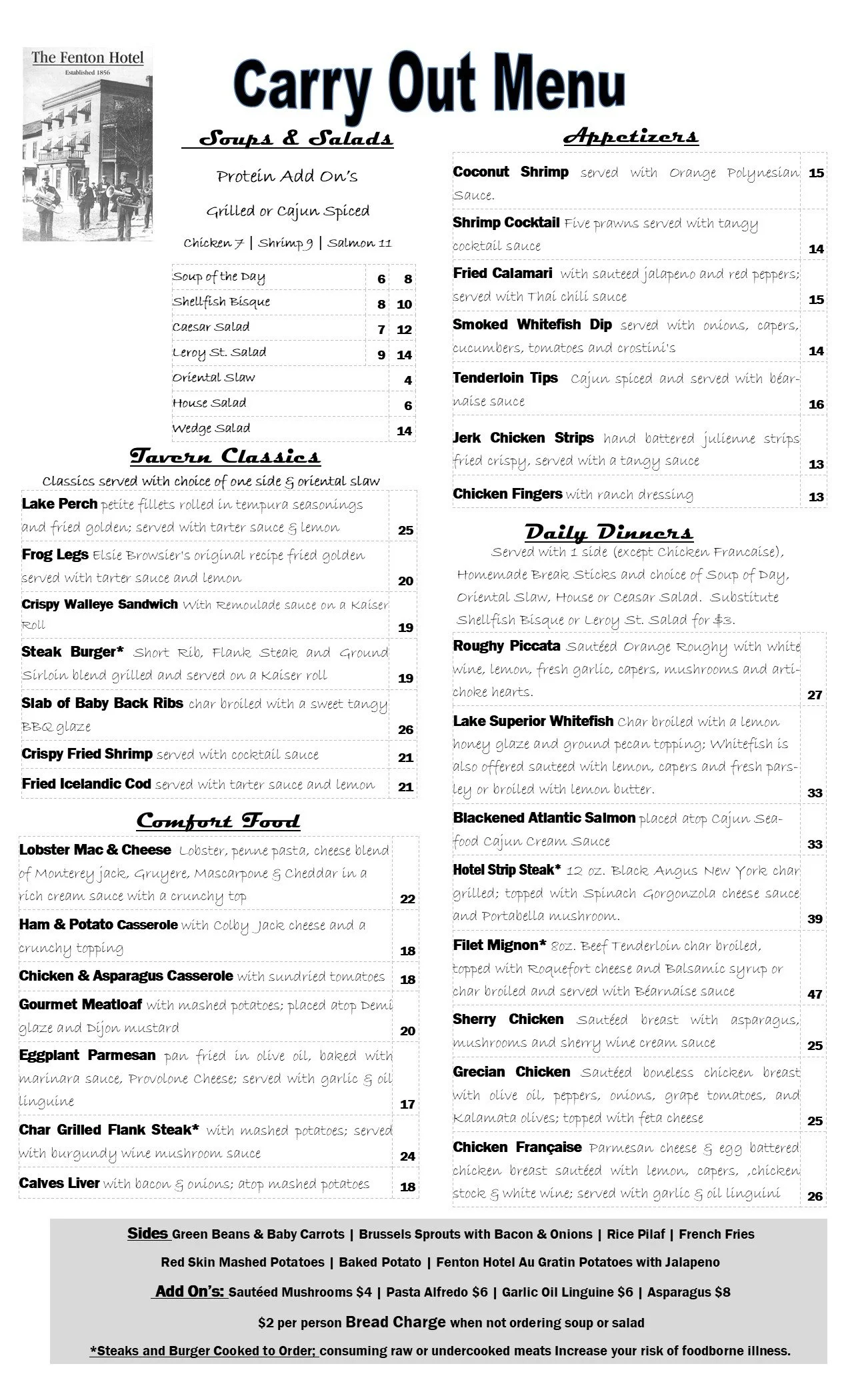 CARRY OUT MENU — Fenton Hotel