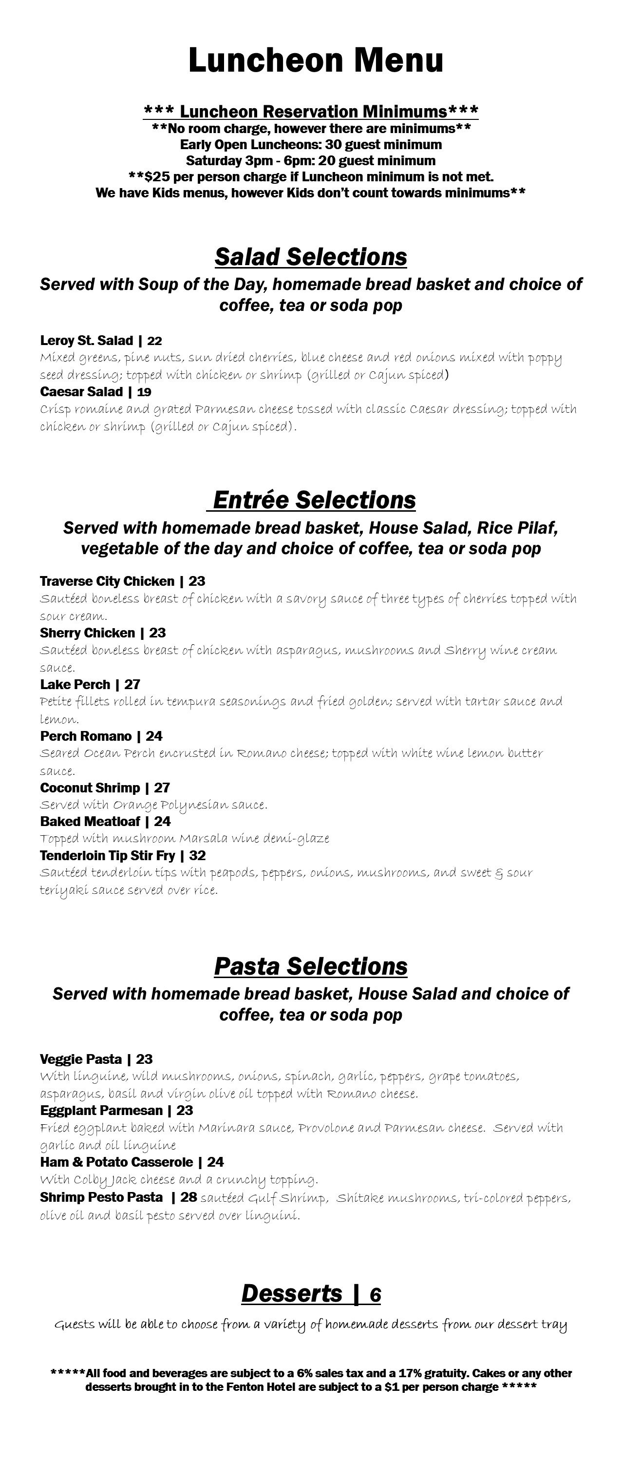LUNCHEON MENU — Fenton Hotel