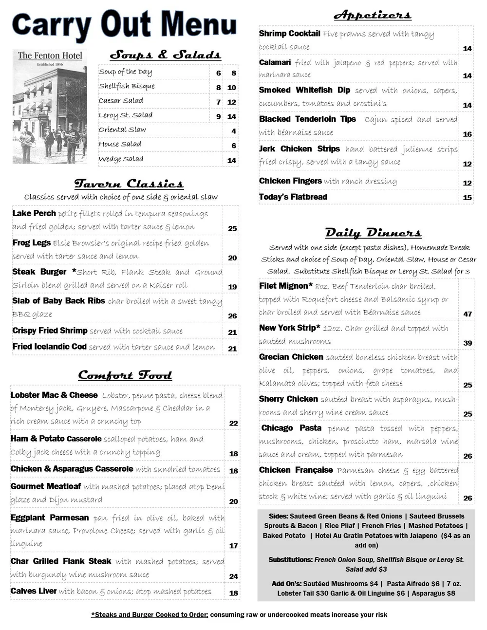 CARRY OUT MENU — Fenton Hotel
