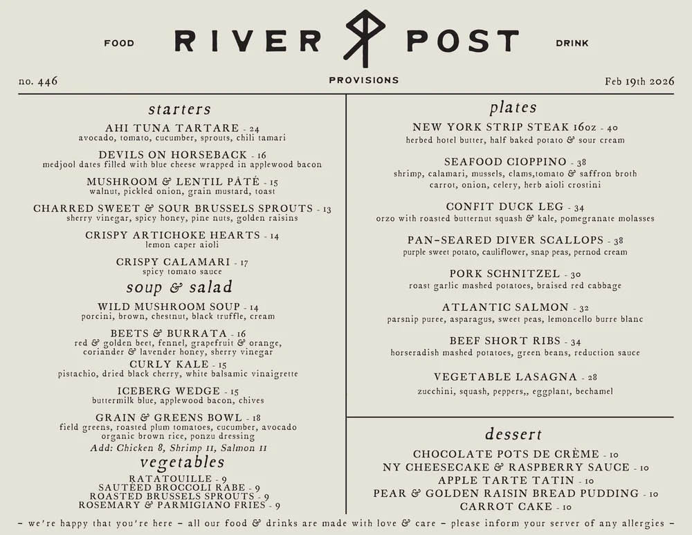 Menu — RIVER & POST