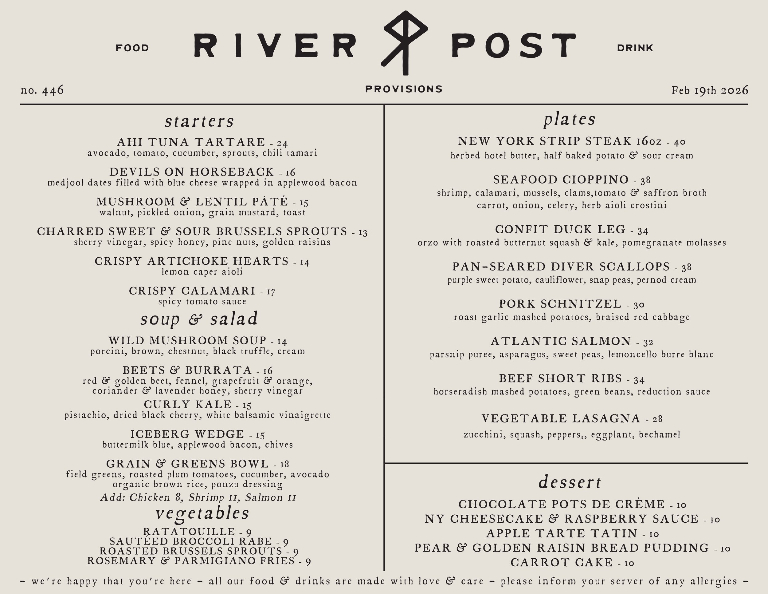 Menu — RIVER & POST