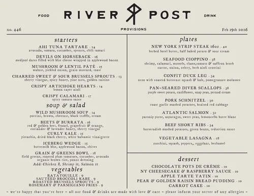 Menu — RIVER & POST