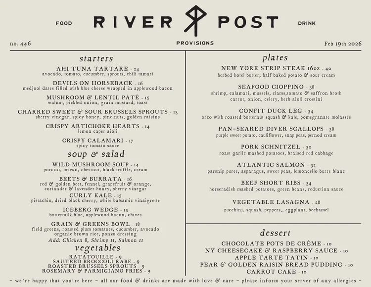 Menu — RIVER & POST
