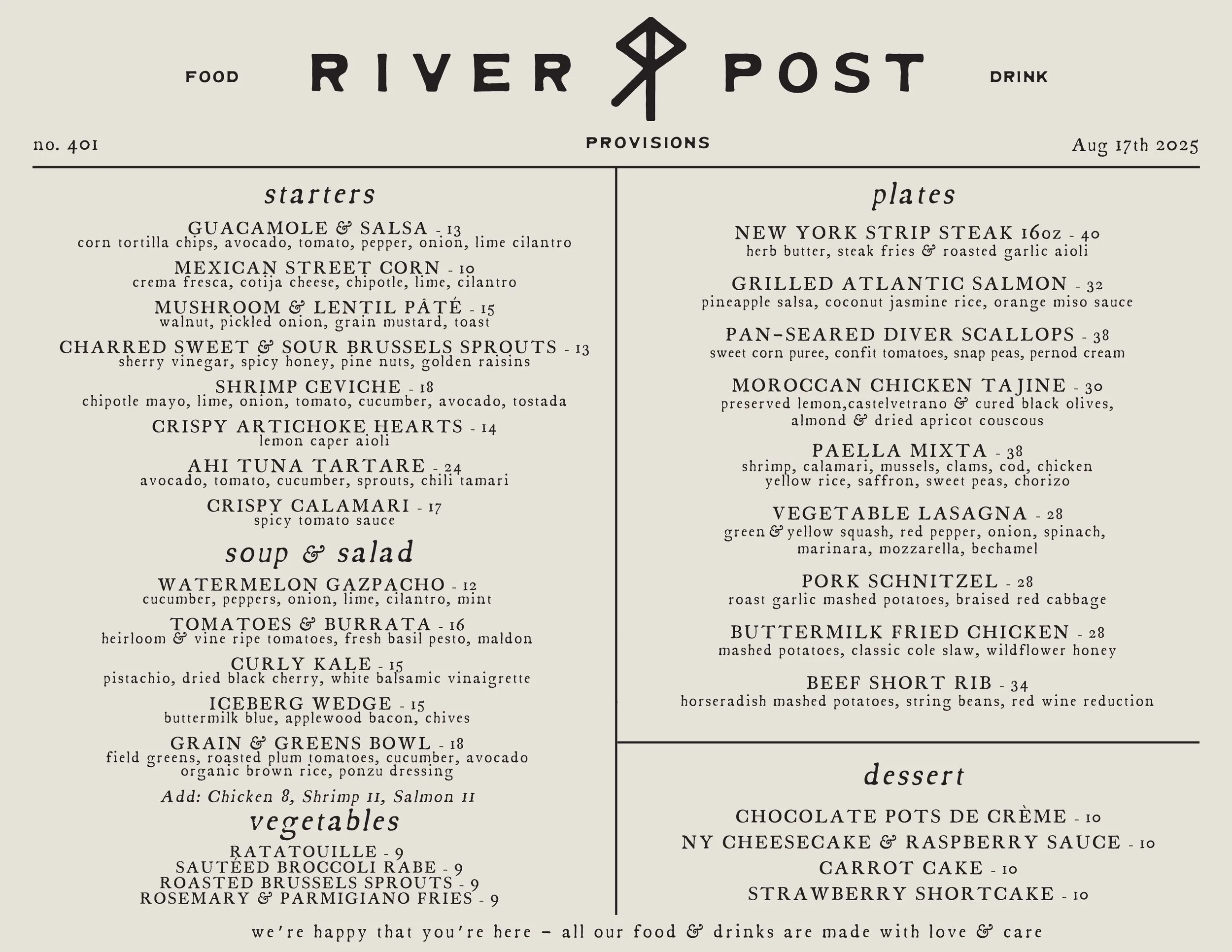 Menu — RIVER & POST