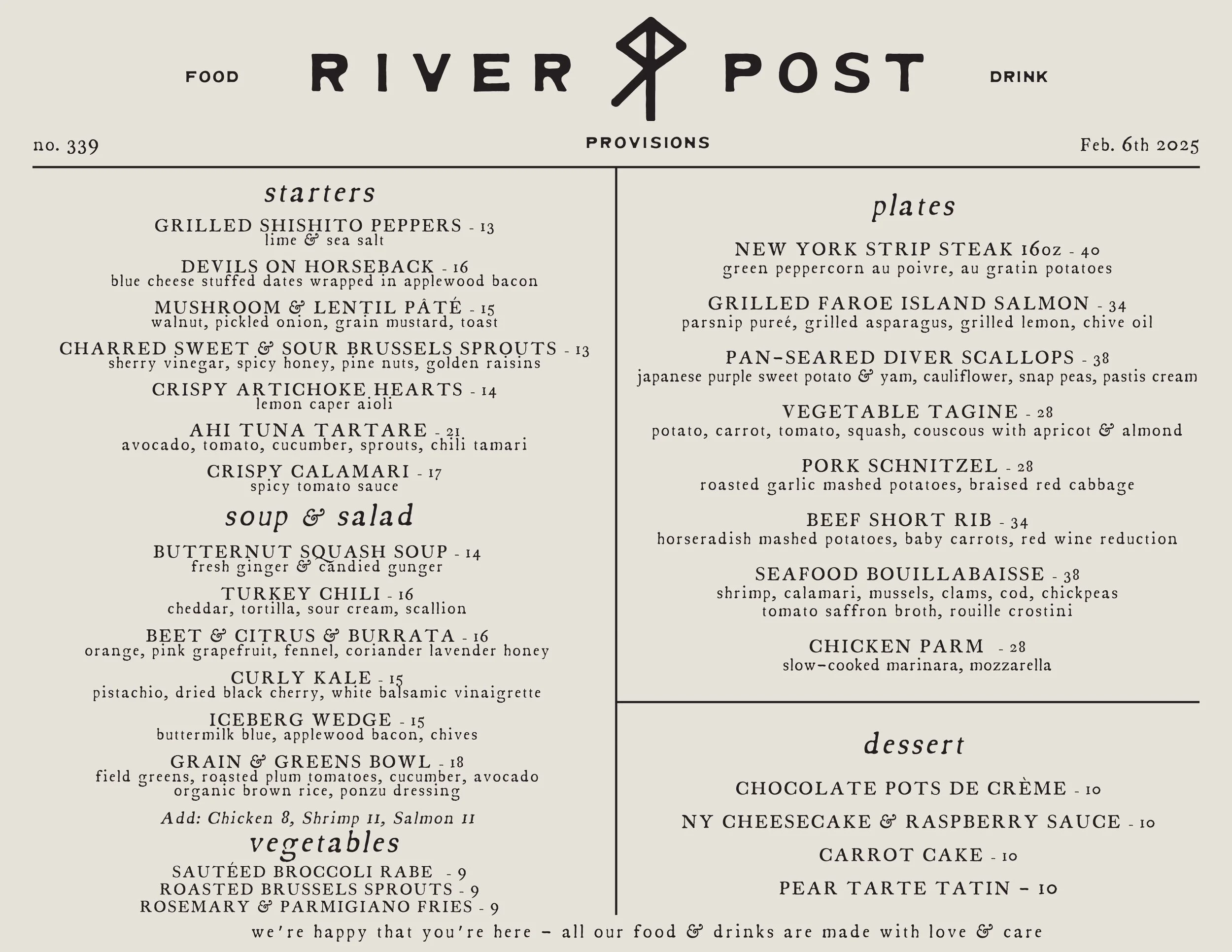 Menu — RIVER & POST