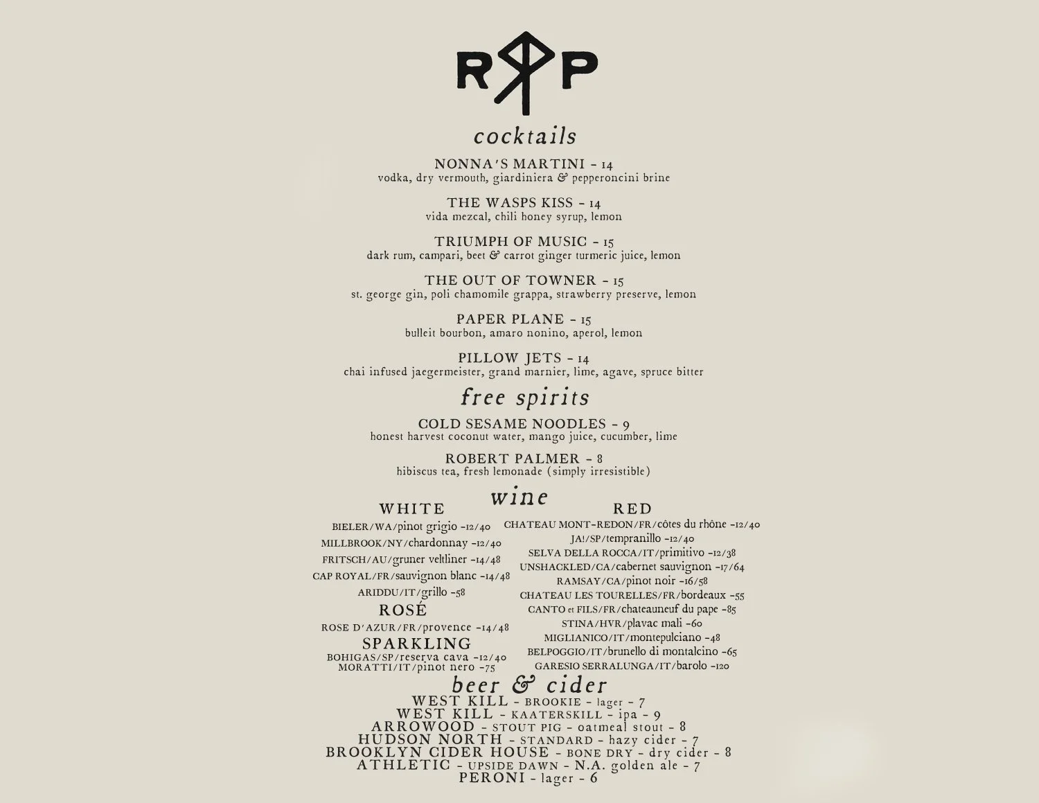 Menu — RIVER & POST