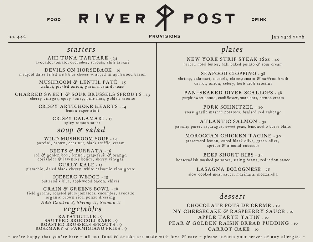Menu — RIVER & POST