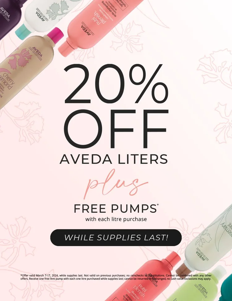 20% Off AVEDA Liters Plus Free Pumps — Casal Aveda Institute