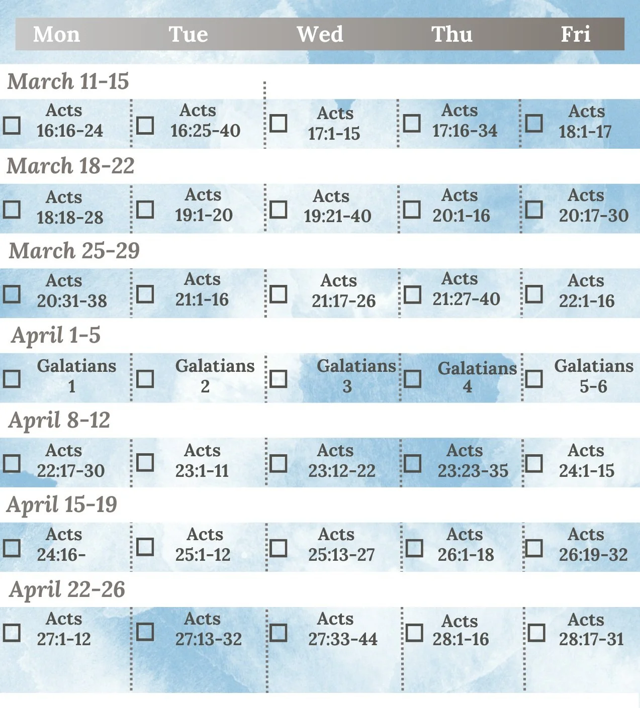 Student Reading Plan — Watkinsville First Baptist Church