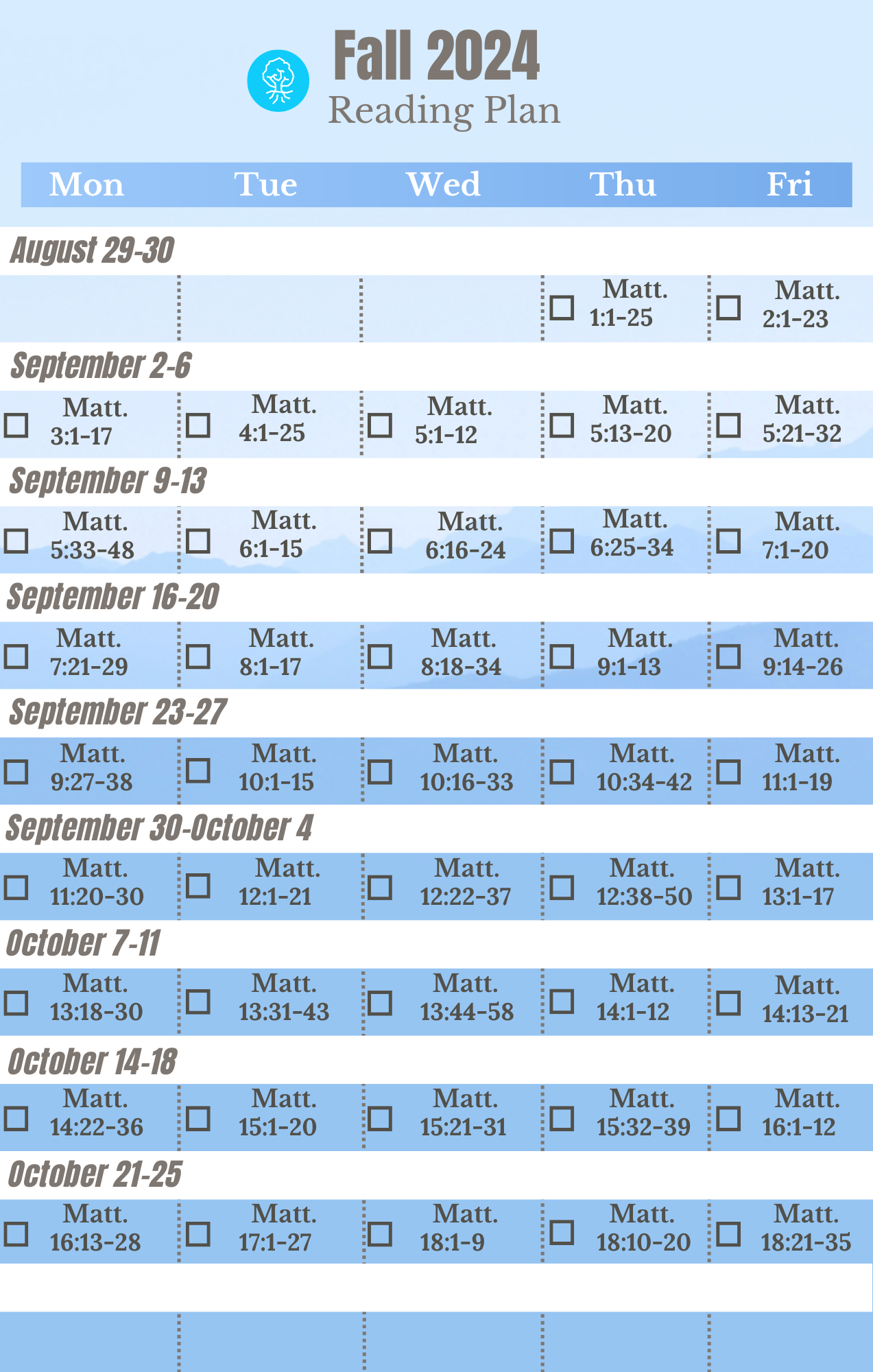 Student Reading Plan — Watkinsville First Baptist Church
