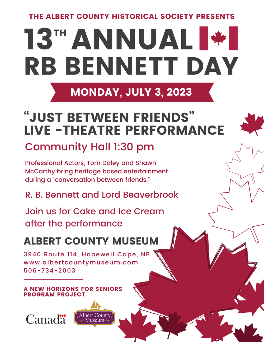 Monday, July 3rd is R.B Bennett Day, featuring a Live Theatre Performance! — Albert County ...