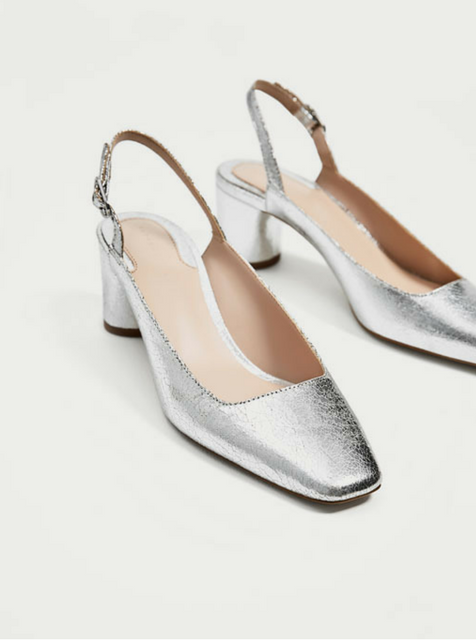 Silver Sling Back Heels