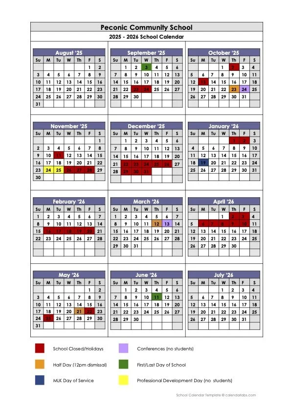 PCS Calendar | Academic Year Schedule and Important Dates — Peconic ...
