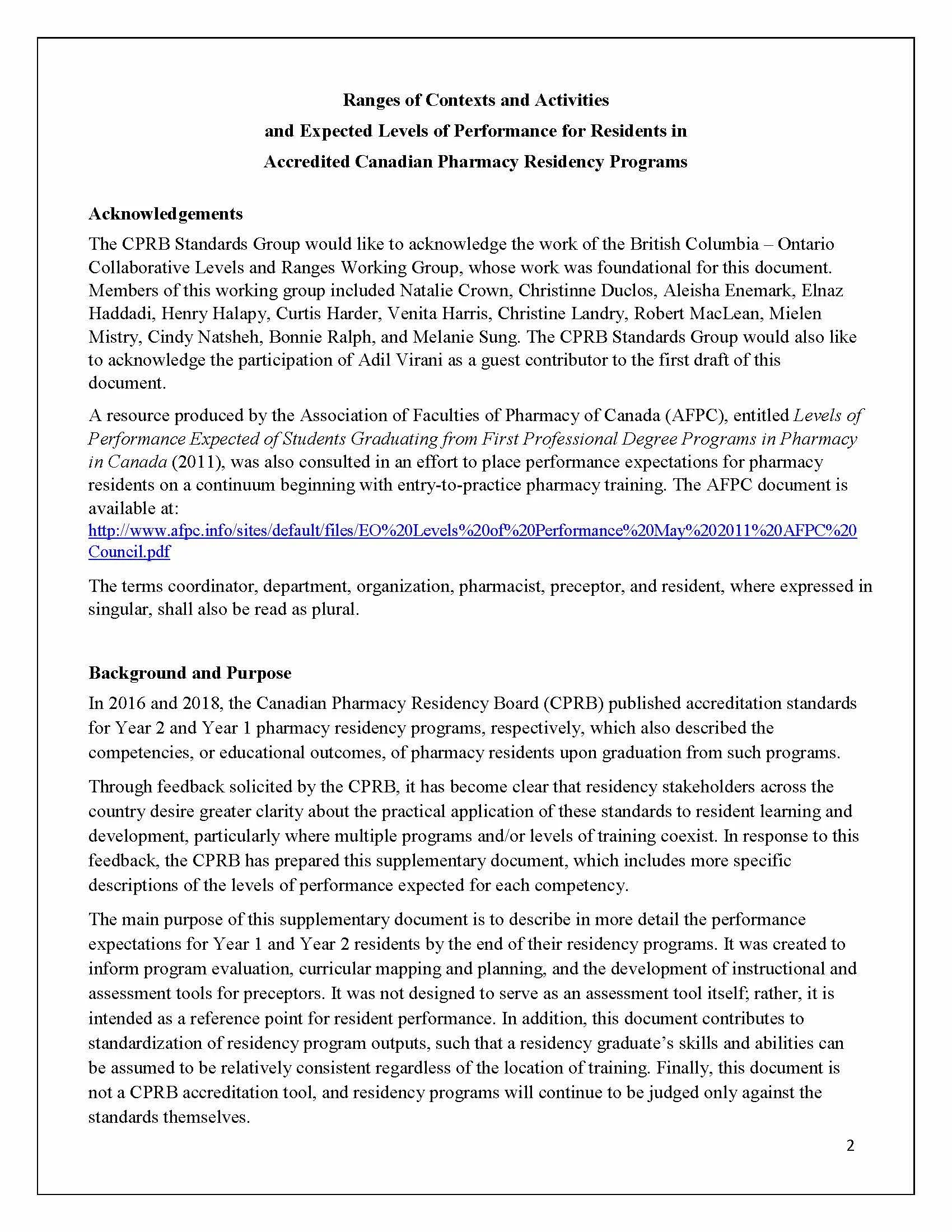 CPRB Expected Levels of Resident Performance — Island Health Pharmacy ...