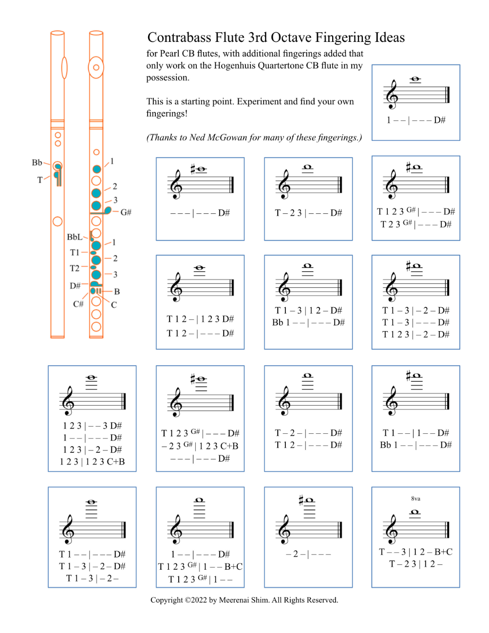 Contrabass flute 3rd-octave fingering chart — Meerenai Shim