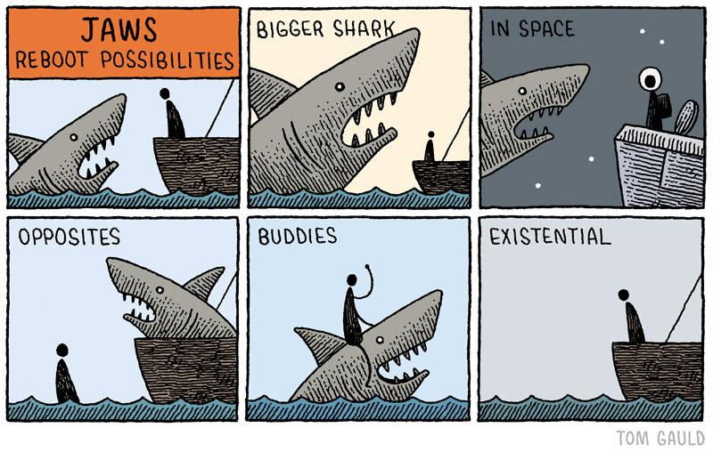 Tom Gauld’s Amusing Pitches for the JAWS Reboot — GeekTyrant Tom Gauld’s Amusing Pitches for the JAWS Reboot — GeekTyrant