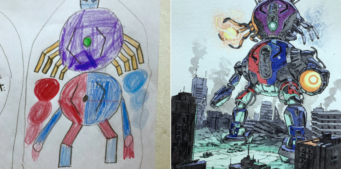 Anime Artist Turns More of His Son's Drawings into Cool Character Art ...