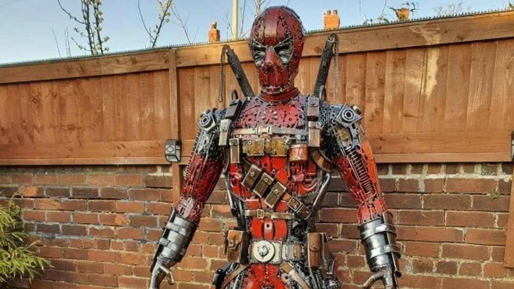 This Cool Life-Size Deadpool Sculpture Was Made Out of Recycled Metal ...