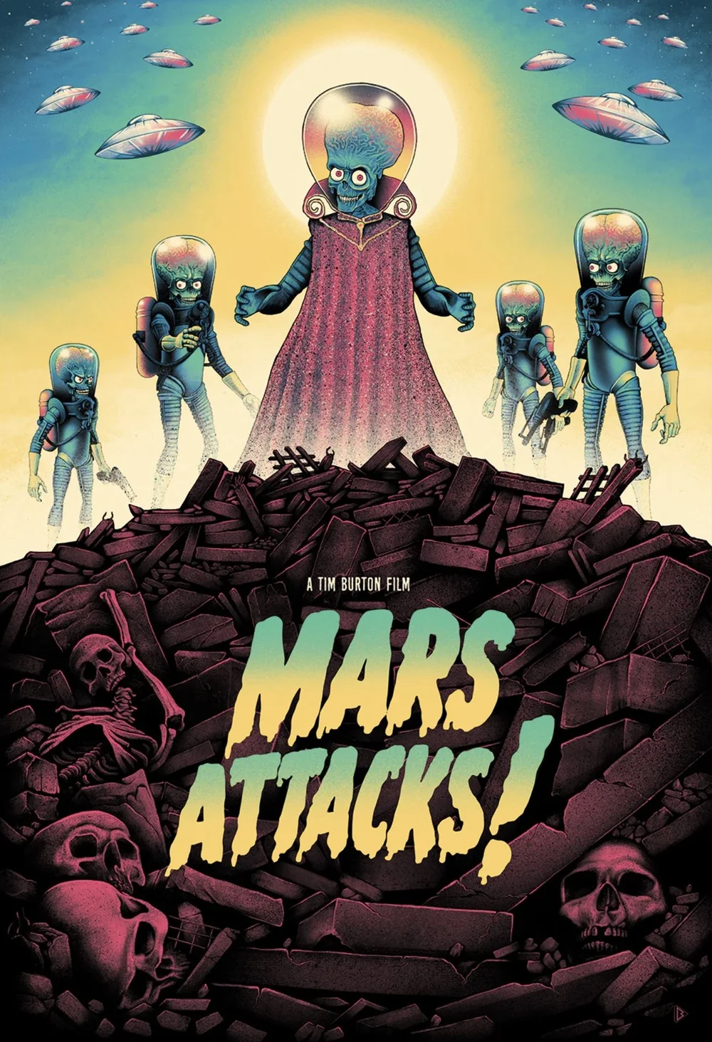 Poster Art For Tim Burton's Classic Sci-Fi Film MARS ATTACKS! From Artist Benedict Woodhead ...