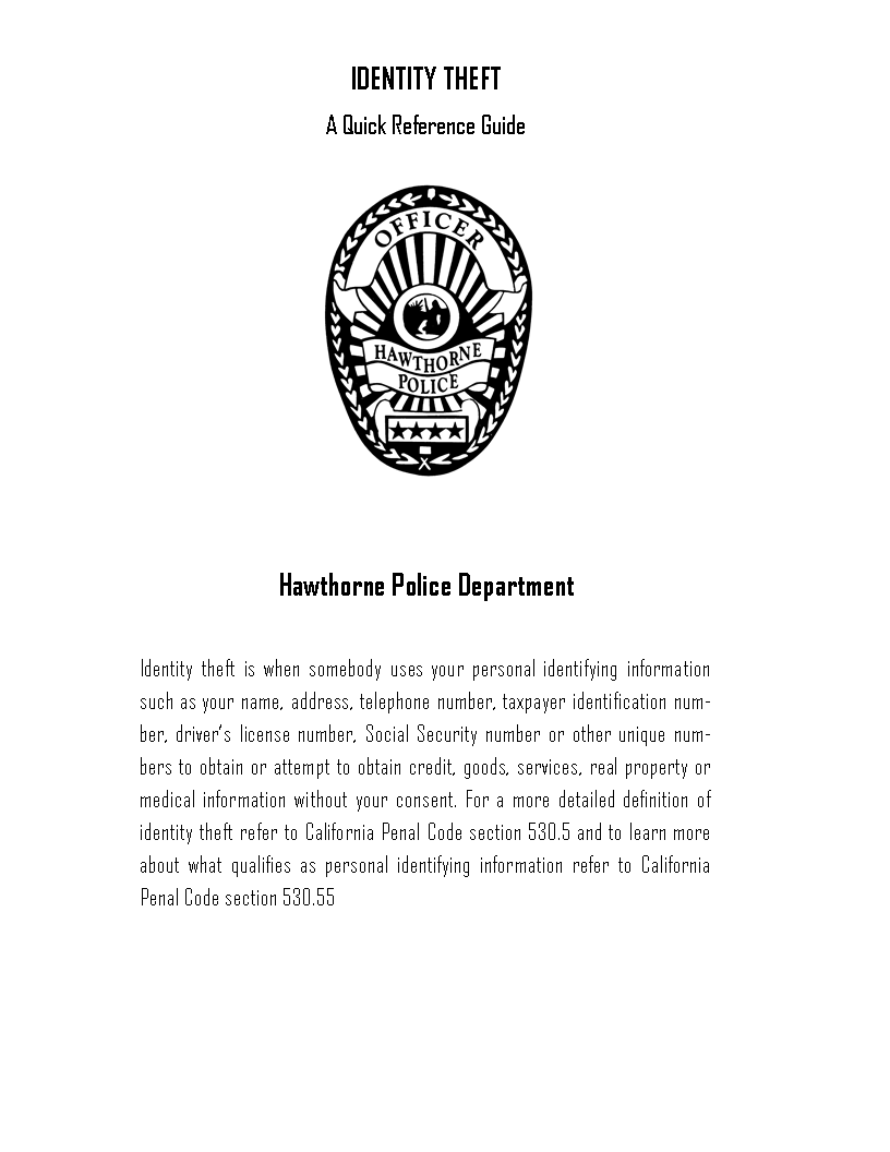 Identity Theft Guide — Hawthorne police