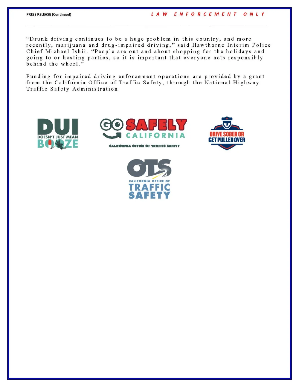 DUI/Driver's License Checkpoint Planned — Hawthorne police