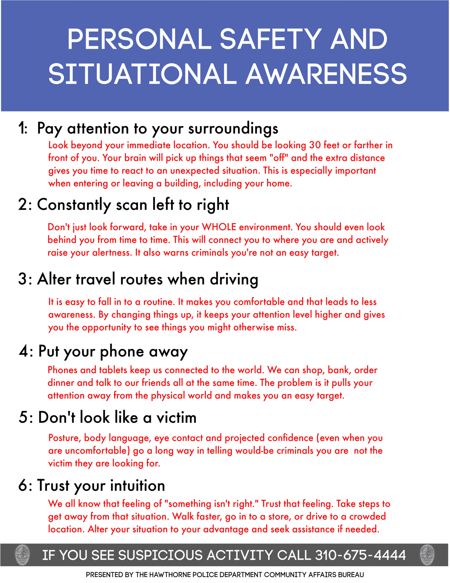 Situational awareness tips — Hawthorne police