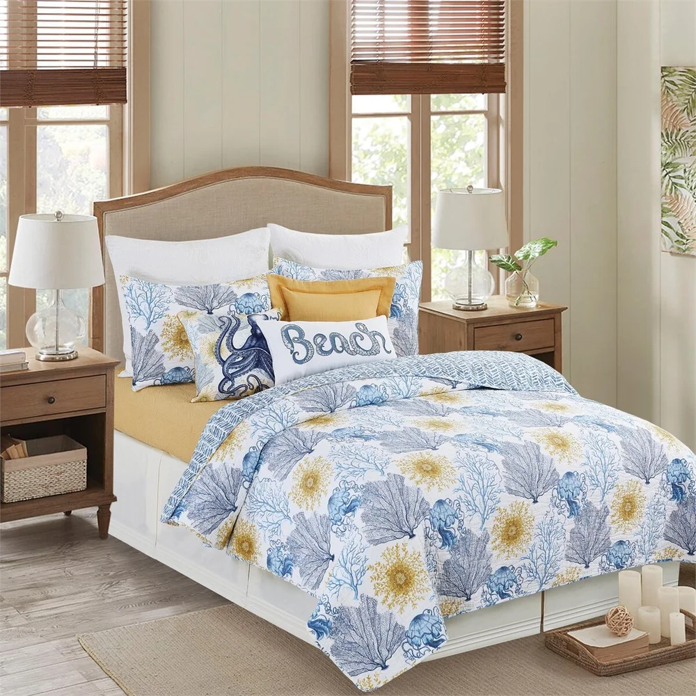 Light Blue And Coral Bedding