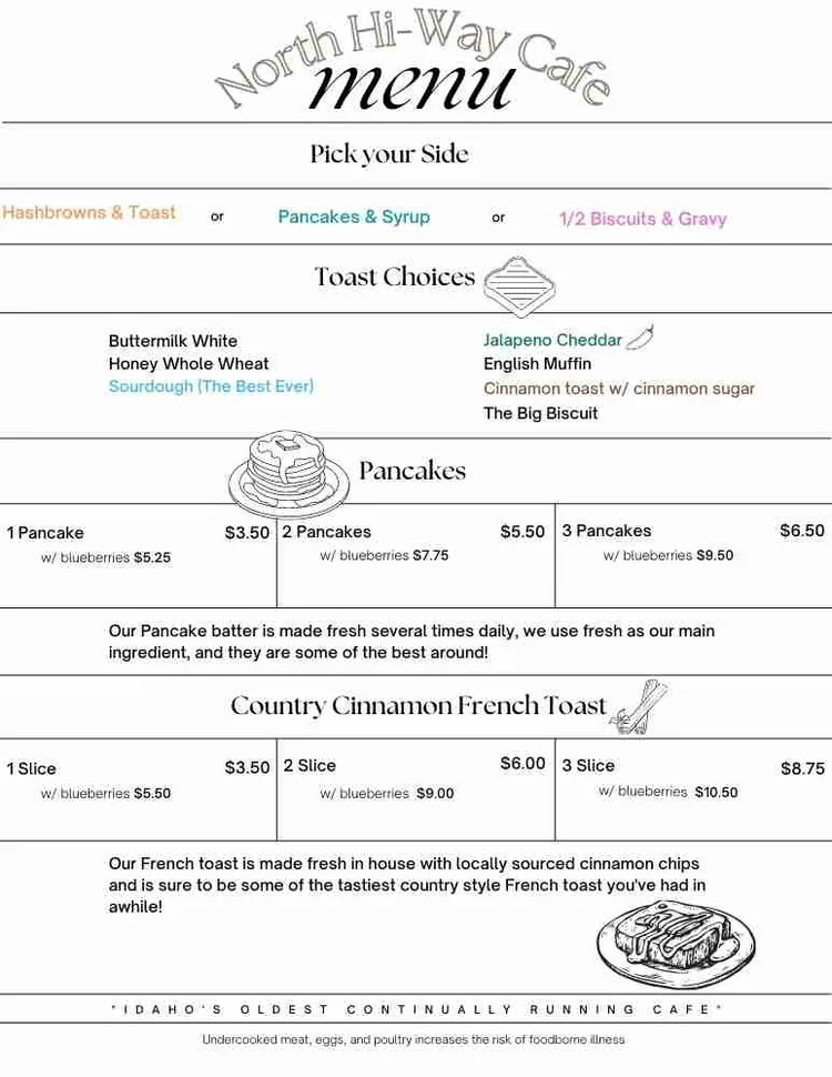 MENU — North Hi-Way Cafe