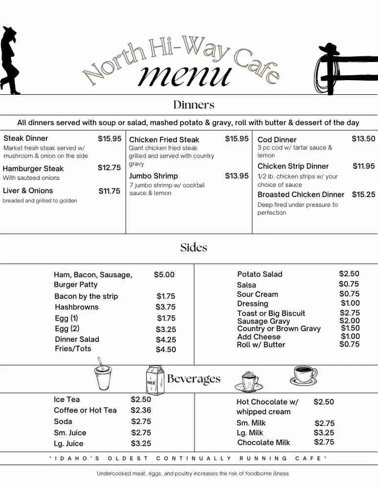 MENU — North Hi-Way Cafe