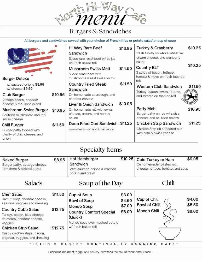 MENU — North Hi-Way Cafe