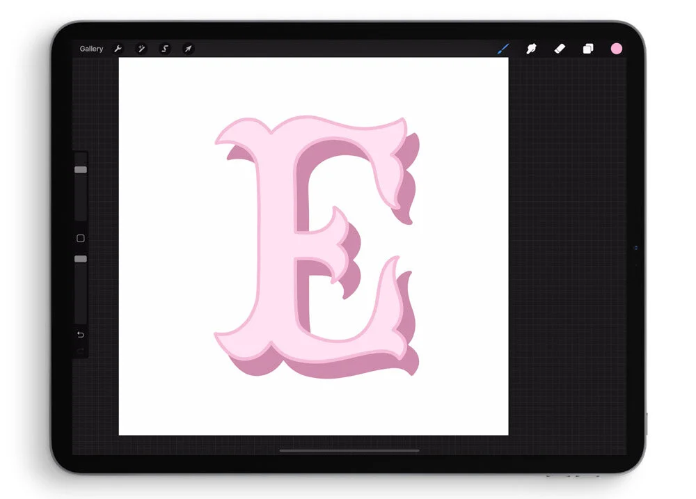 How to Draw a 3D Letter with Drop Shadow in Procreate | Molly Suber Thorpe