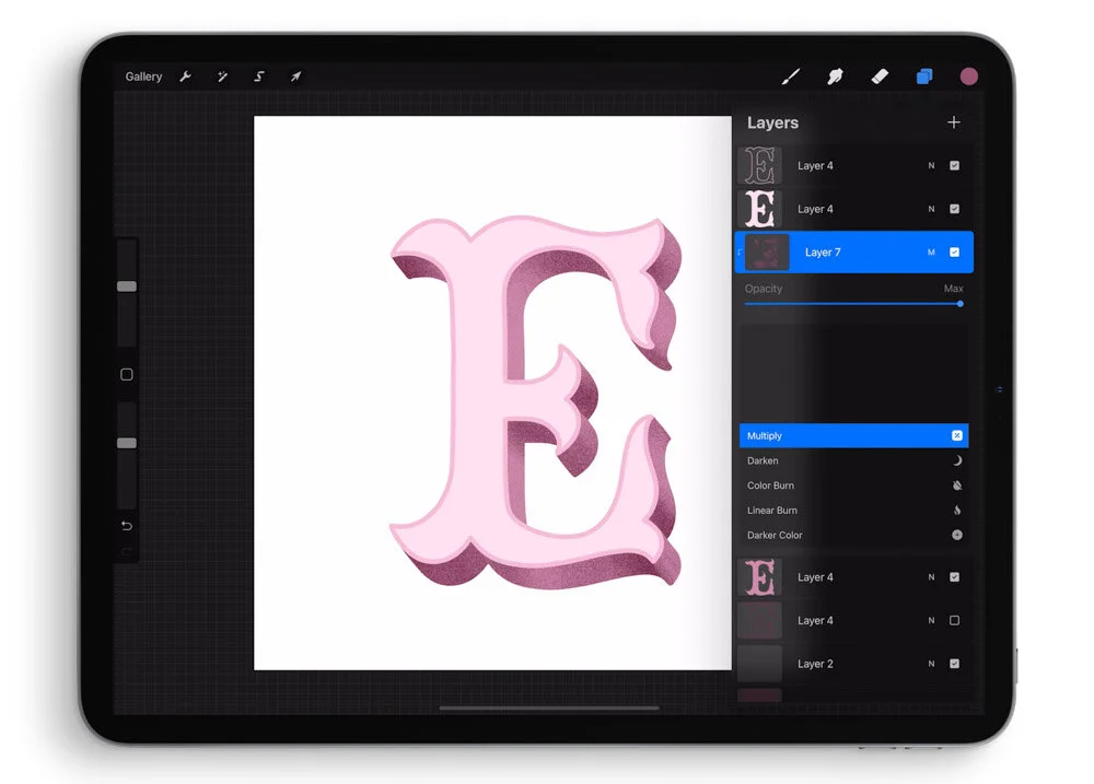 How to Draw a 3D Letter with Drop Shadow in Procreate | Molly Suber Thorpe