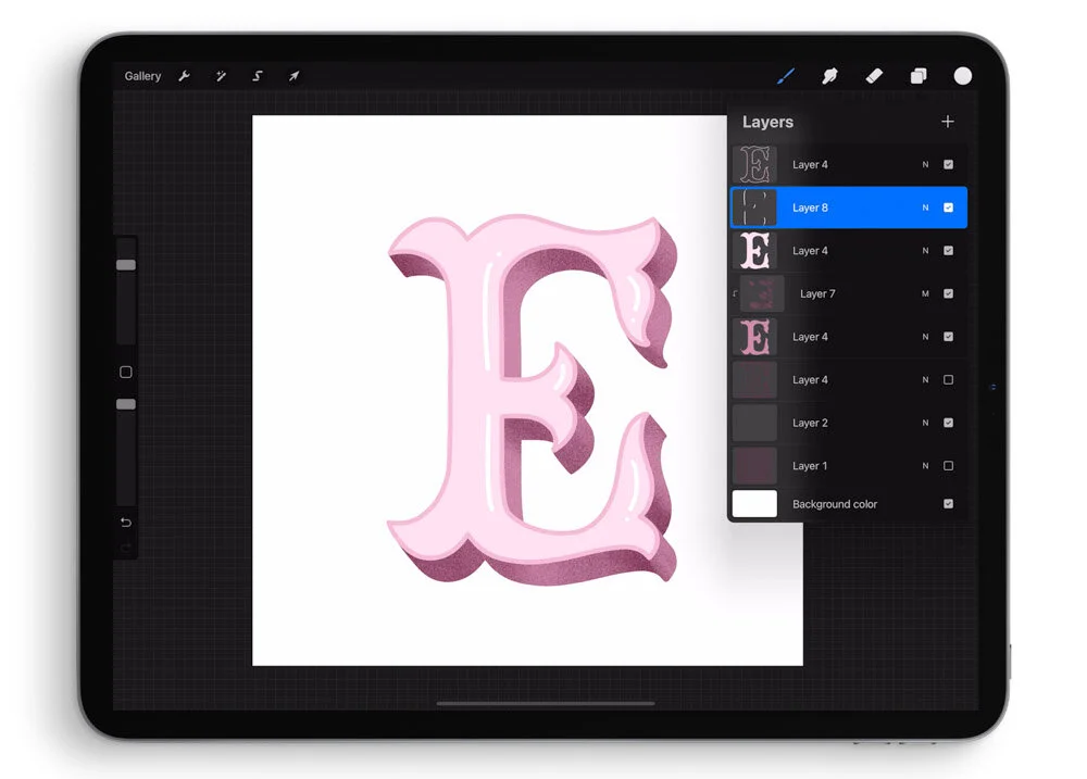 How to Draw a 3D Letter with Drop Shadow in Procreate | Molly Suber Thorpe