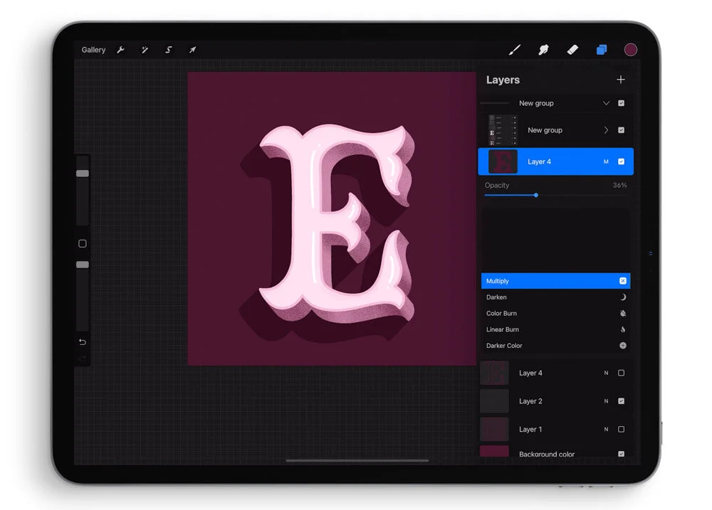 How to Draw a 3D Letter with Drop Shadow in Procreate | Molly Suber Thorpe