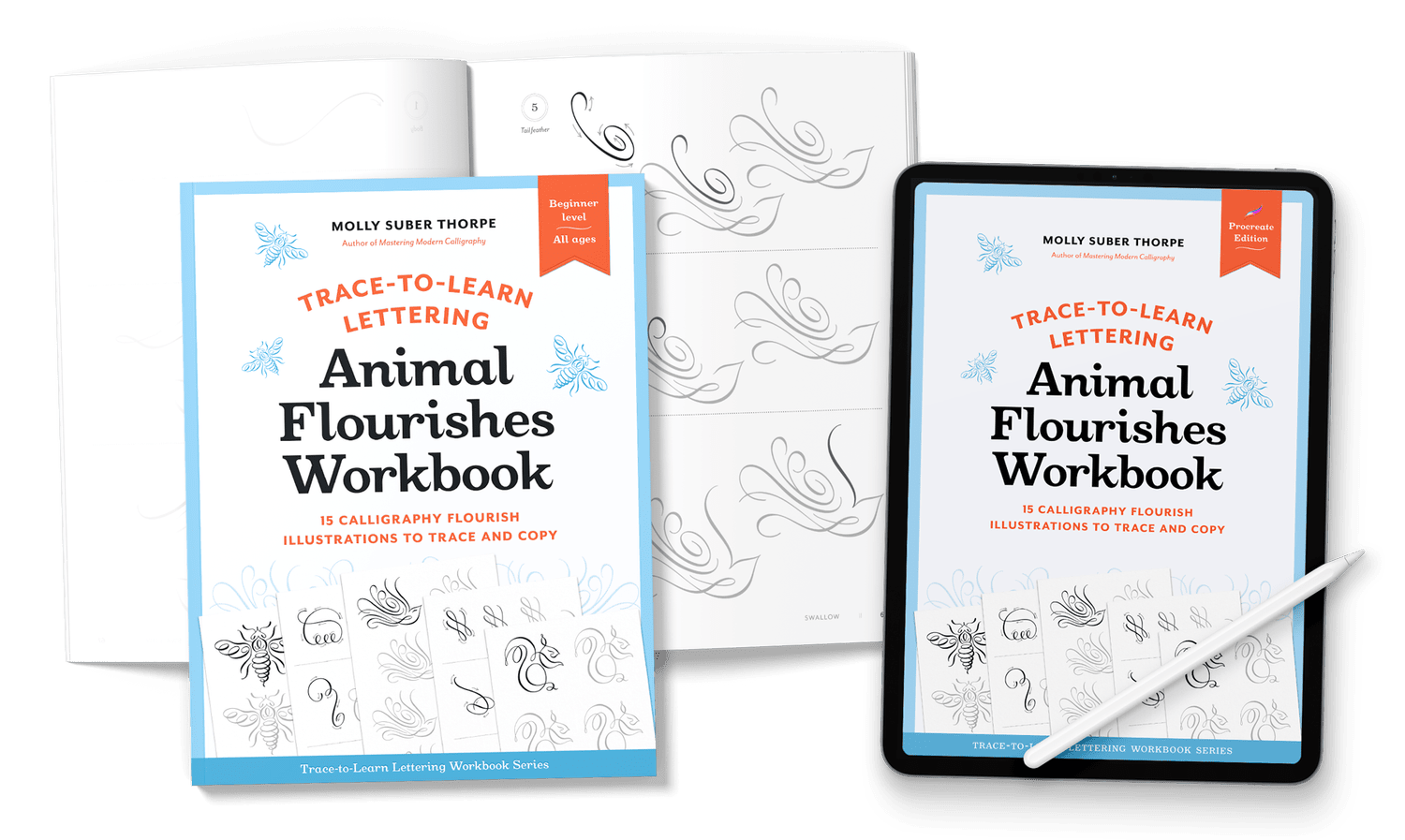 Animal Flourishes Workbook: 15 Calligraphy Flourish Illustrations to ...