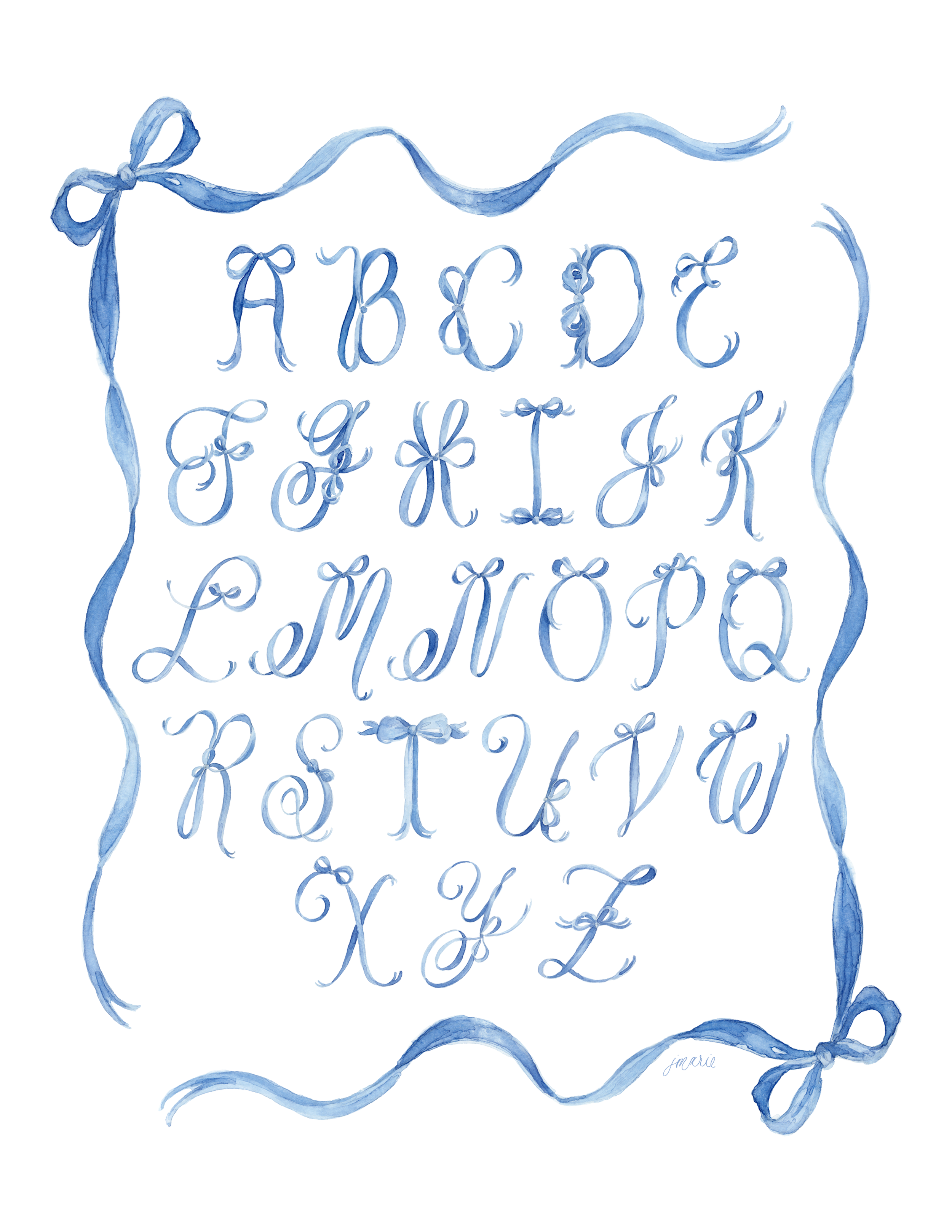 Blue Ribbons and Bows Monogram Art Print — Simply Jessica Marie