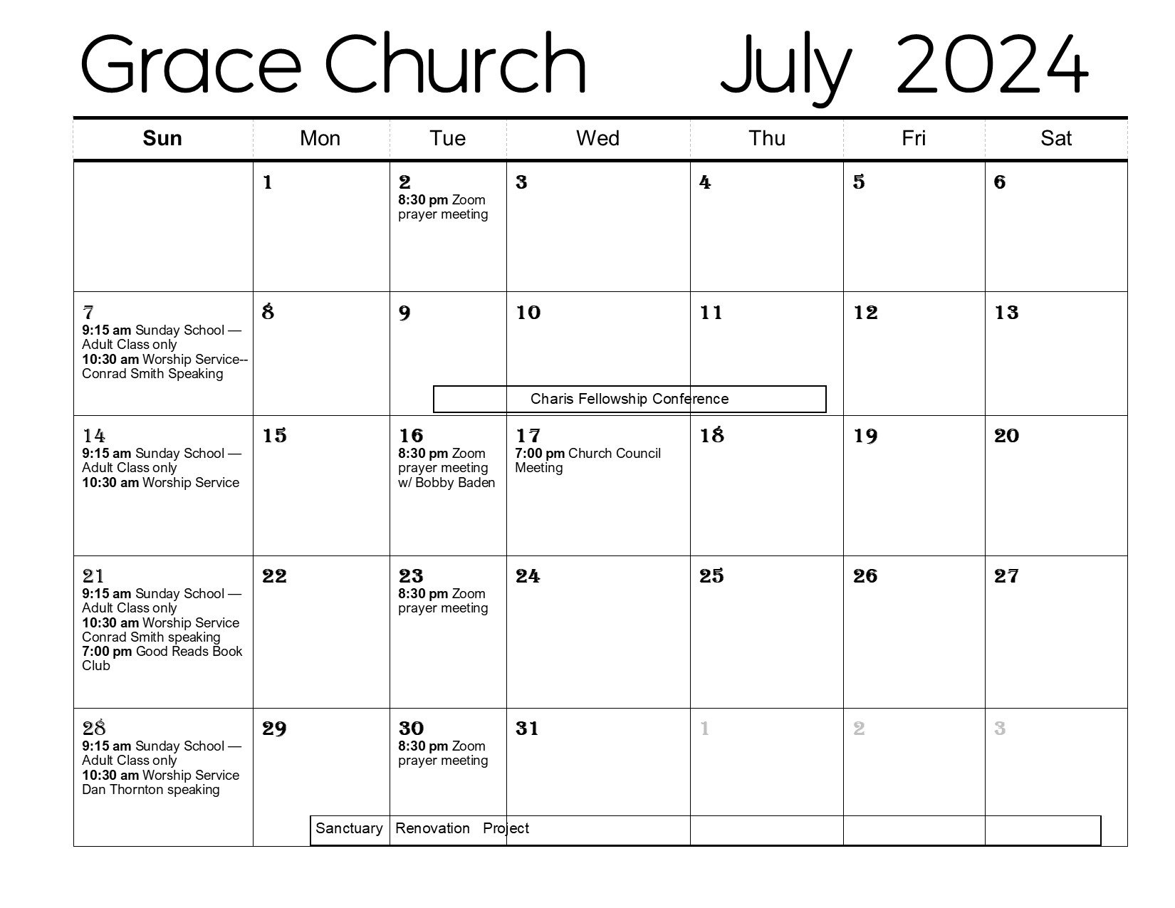 Calendar — Grace Church