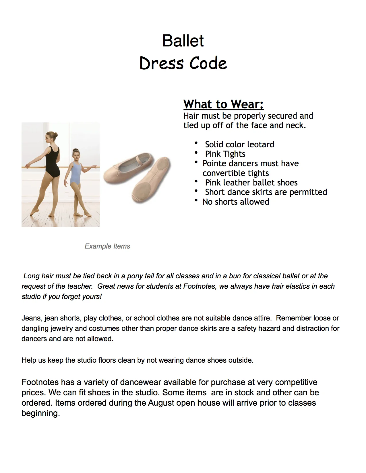 Dress Codes — Footnotes Dance Studio